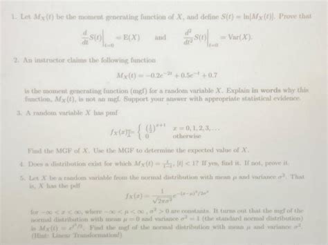 Solved L Let MX T Be The Moment Generating Function Of X Chegg