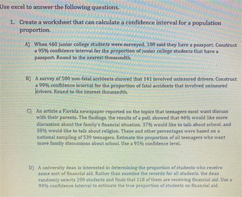 Solved Use Excel To Answer The Following Questions 1