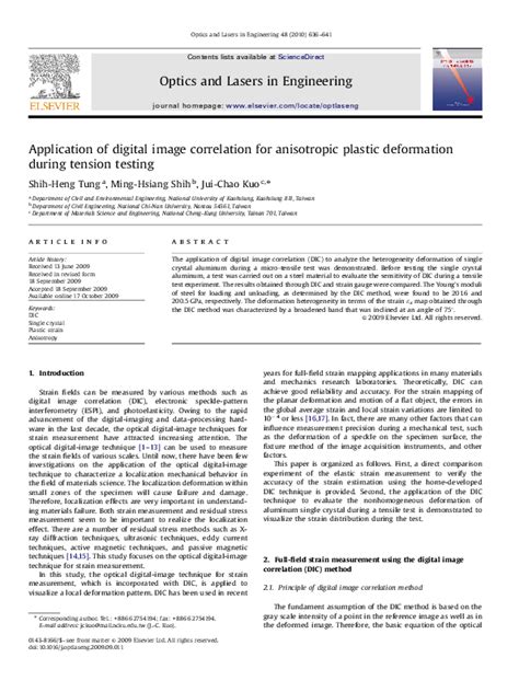 Pdf Application Of Digital Image Correlation For Anisotropic Plastic Deformation During