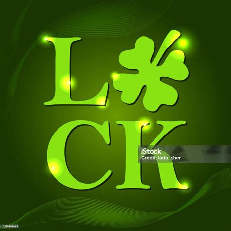 행운을 빌어 요 대문자 녹색 그라데이션 필드 스톡 일러스트 벡터 행운의 요소와 영감 단어 클로버 Trefoil 성 패트릭의 날을 위한 빛나는 빛나는 구성eps 10 3월에