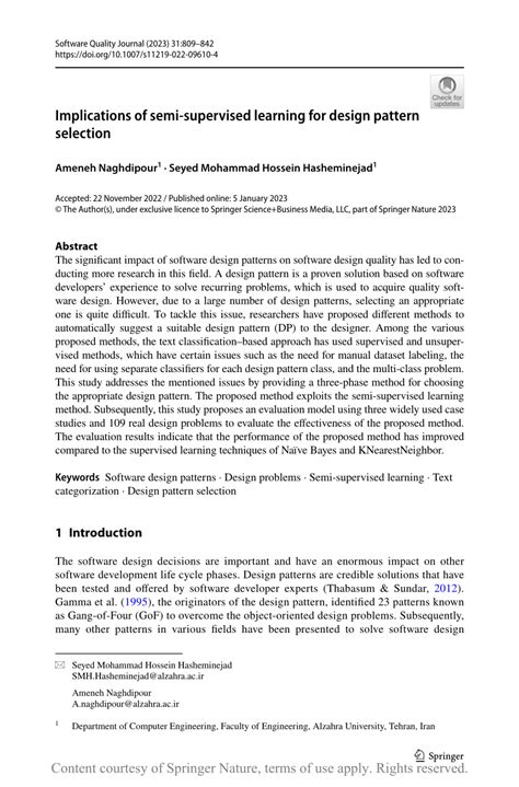 Implications Of Semi Supervised Learning For Design Pattern Selection