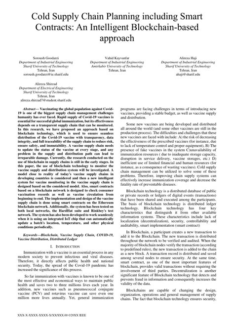 Pdf Cold Supply Chain Planning Including Smart Contracts An Intelligent Blockchain Based Approach