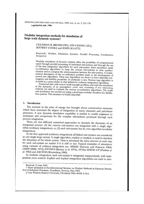 Pdf Modular Integration Methods For Simulation Of Large Scale Dynamic Systems