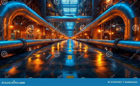 Industrial Pipeline Corridor At Night Generative Ai Stock Illustration Illustration Of