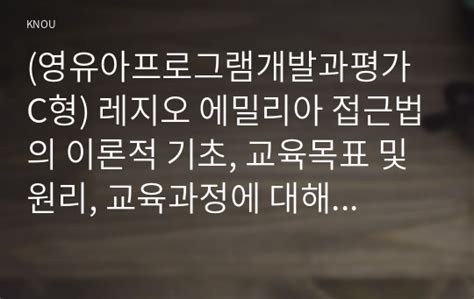 영유아프로그램개발과평가 C형 레지오 에밀리아 접근법의 이론적 기초 교육목표 및 원리 교육과정에 대해 설명하고 방송통신대