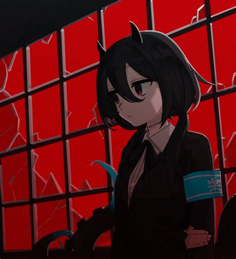 Safebooru 1girl Alternate Eye Color Arm Behind Back Armband Black