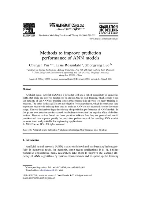 Pdf Methods To Improve Prediction Performance Of Ann Models