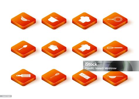 설정 강판 부엌 거품 숟가락 요리 냄비 거품 요리사 모자 소쿠리와 아이콘 스폰지 벡터 3차원 형태에 대한 스톡 벡터 아트 및 기타 이미지 Istock