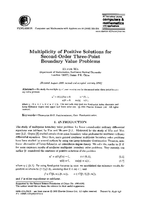 Pdf Multiplicity Of Positive Solutions For Second Order Three Point