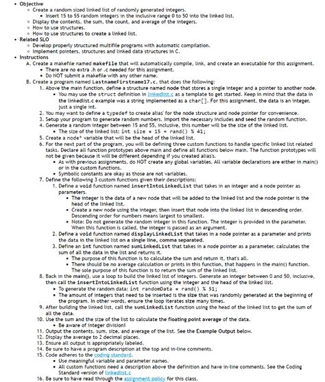 Solved Create A Random Sized Linked List Of Randomly