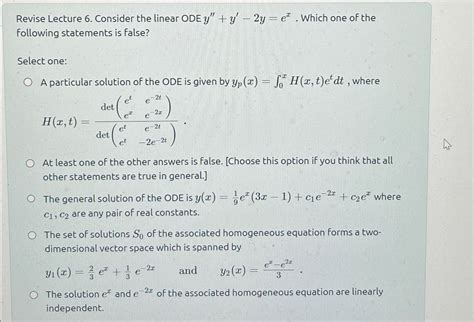 Solved Revise Lecture Consider The Linear ODE Chegg