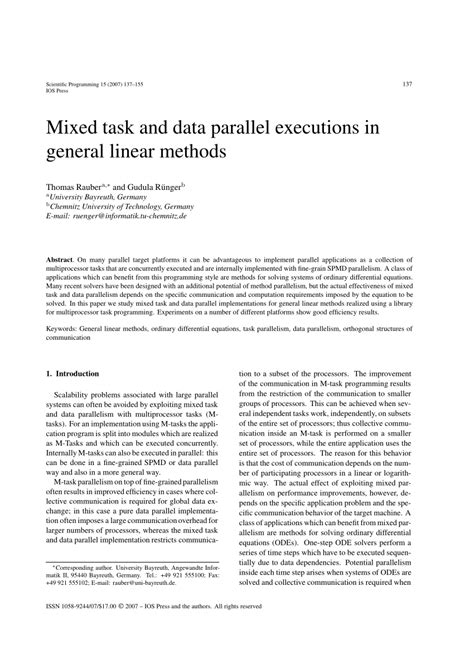 Pdf Mixed Task And Data Parallel Executions In General Linear Methods
