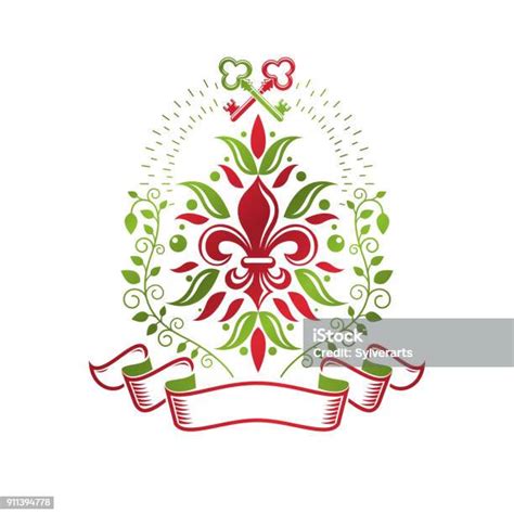 빈티지 전 령 벡터 휘장 릴리 꽃 로얄 기호 및 보안 키로 구성 환경 보호 테마 그림 생태 및 자연 디자인 요소 저장 0명에 대한 스톡 벡터 아트 및 기타 이미지 Istock