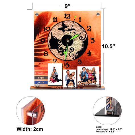 Personalized Acrylic Table Top Analog Clock With Glow In The Dark Hands