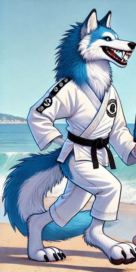 Kung Fu Wolf With Big Teeth Walking At Beach Pose By Captainhawpivspyro