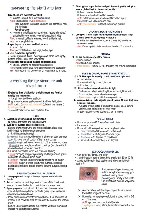 Solution Health Assessment Notes Assessing Skull Face Eyes Visual