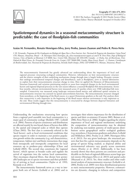pdf spatiotemporal dynamics in a seasonal metacommunity structure is