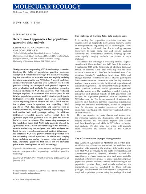Pdf Recent Novel Approaches For Population Genomics Data Analysis