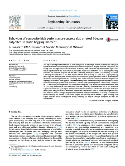 Pdf Behaviour Of Composite High Performance Concrete Slab On Steel I