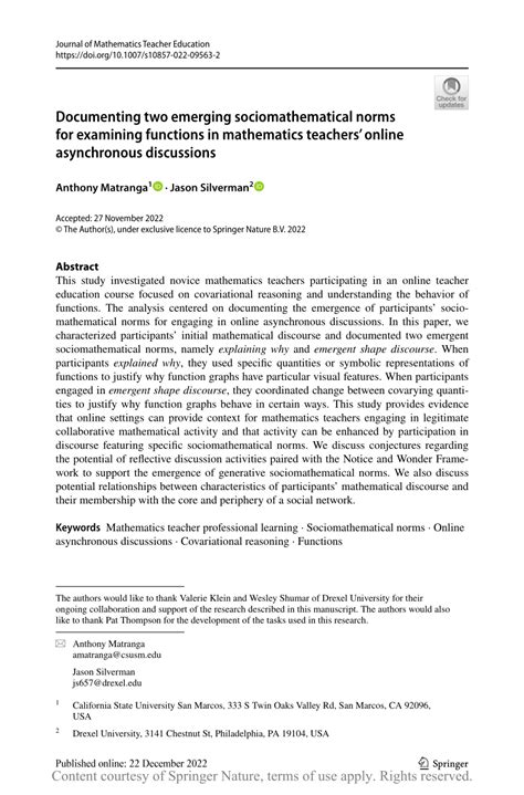 documenting two emerging sociomathematical norms for examining