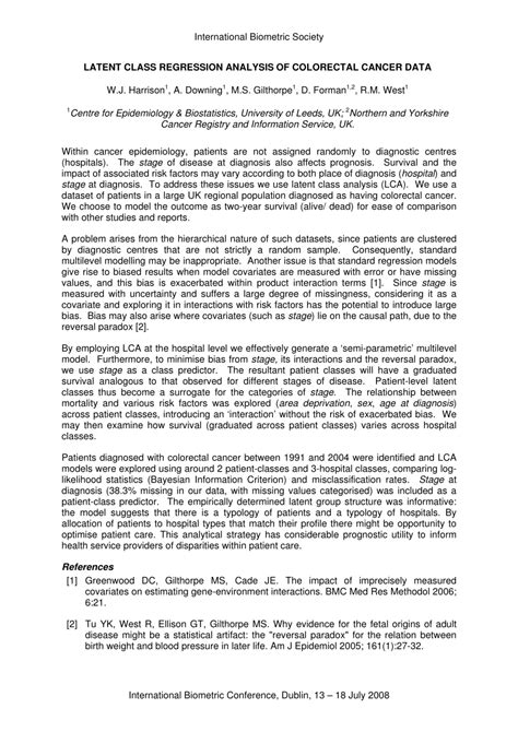 Pdf Latent Class Regression Analysis Of Colorectal Cancer Data