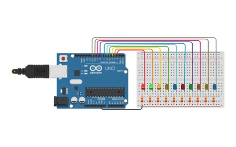 Circuit Design 10 Tane Led Yakma Tinkercad