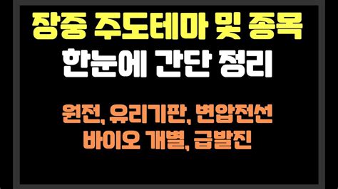 당일 장중 주도테마 및 종목 간단정리 원전유리기판변압전선바이오개별브레이크 우리기술hb테크놀러지에너토크두산에너빌리티한전산업snt에너지바이넥스우진