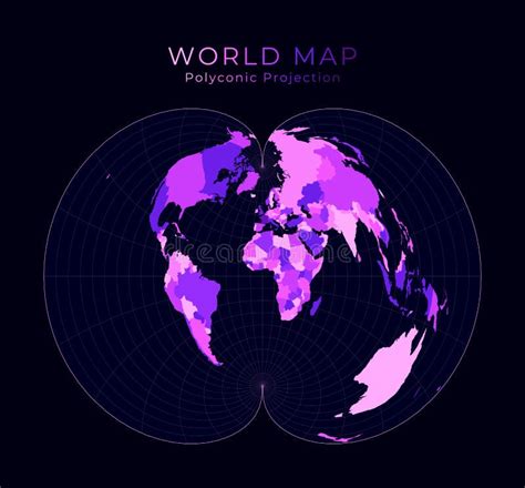 World Map American Polyconic Projection Stock Vector Illustration Of Cartography Flat 168584459