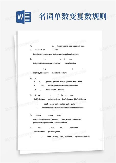 名词单数变复数规则word模板下载 编号qmrrvvxk 熊猫办公