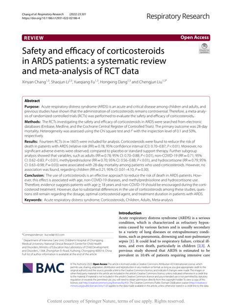 Pdf Safety And Efficacy Of Corticosteroids In Ards Patients A