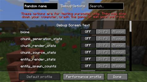 Debug Screen Option Profiles Gallery Minecraft Mods Curseforge