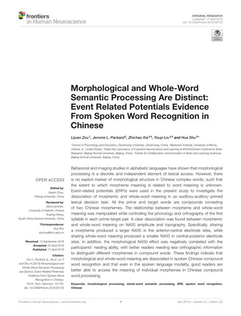 Pdf Morphological And Whole Word Semantic Processing Are Distinct