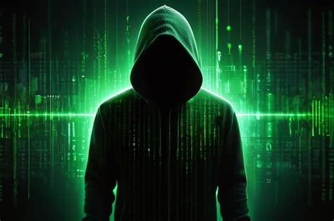 Premium Photo Silhouette Of A Hacker In A Hood With Binary Code On A