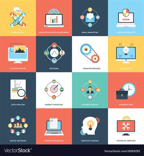 Collection Of Web And Seo Flat Icons Royalty Free Vector