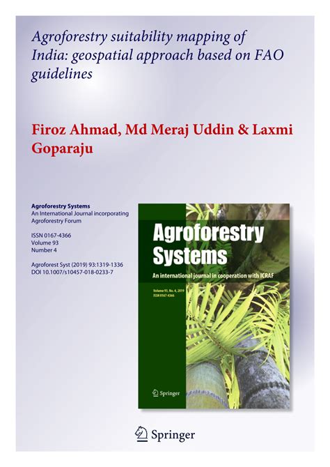 Pdf Agroforestry Suitability Mapping Of India Geospatial Approach