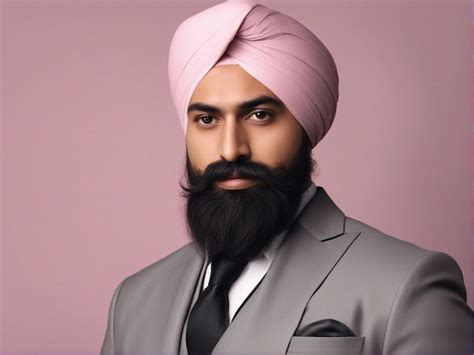 Premium Ai Image Turbanned Punjabi Man With Long Beard