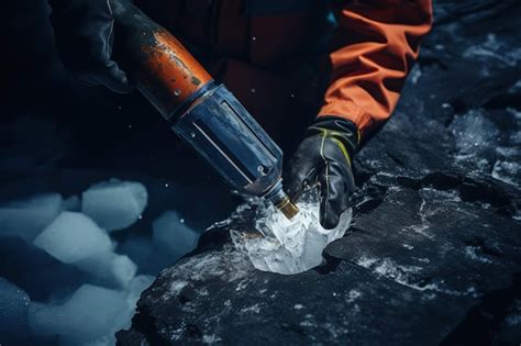 A Drill Bit Boring Deep Into An Icy Surface Extracting Core Samples