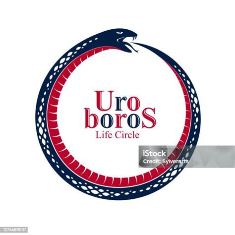 원 모양의 Ouroboros 뱀 삶과 죽음의 끝없는 주기 고대 우로보로스 기호 벡터 일러스트 뱀은 자신의 이야기 로고 엠블럼