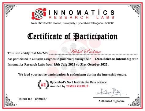 Stand Out With A Customizable Innomatics Research Labs Internship Certificate Psd Template