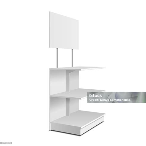 소매 선반 거래 랙 빈 빈 쇼케이스 디스플레이 모의 최대 템플릿 흰색 배경에 격리된 그림입니다 설계 준비 완료 제품 광고 벡터 Eps10 3차원 형태에 대한 스톡 벡터 아트