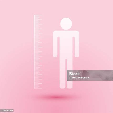 분홍색 배경에 격리 된 용지 컷 측정 높이 바디 아이콘 종이 아트 스타일 벡터 개념에 대한 스톡 벡터 아트 및 기타 이미지 개념 건강한 생활방식 교육 Istock
