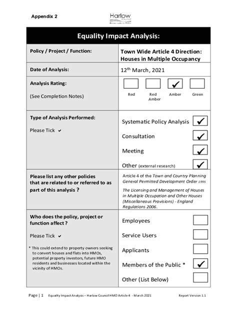 Fillable Online Moderngov Harlow Gov Equality Impact Analysis Town Wide Article 4 Hmo March