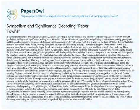 Symbolism And Significance Decoding Paper Towns Free Essay Example