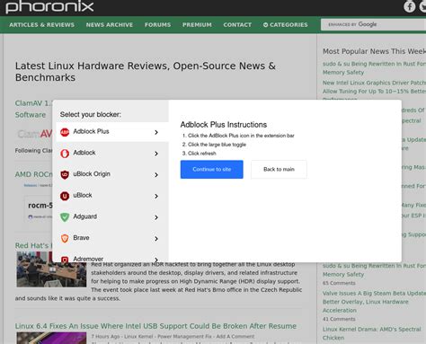 dear phoronix adblocking is not the enemy and it s a matter of security
