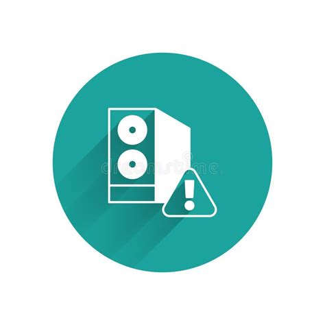 White Case Of Computer With Exclamation Mark Icon Isolated With Long Shadow Background Computer