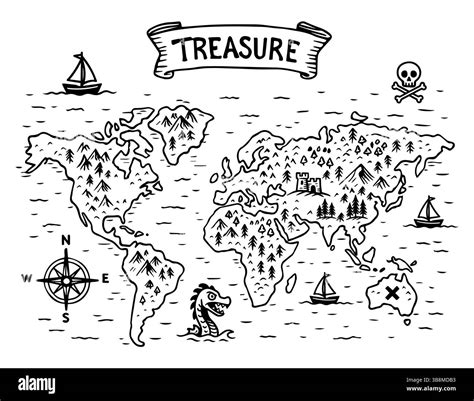 Treasure Island Map Doodle Style Vector Hand Drawing Stock Vector Image And Art Alamy