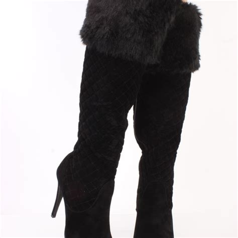 Shoes Black Boots Fur Boots Heels Knee High Boots Poshmark