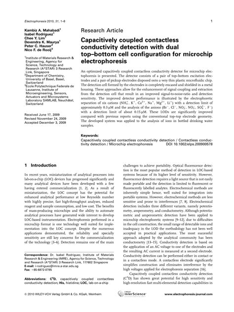 Pdf Capacitively Coupled Contactless Conductivity Detection With Dual Top Bottom Cell