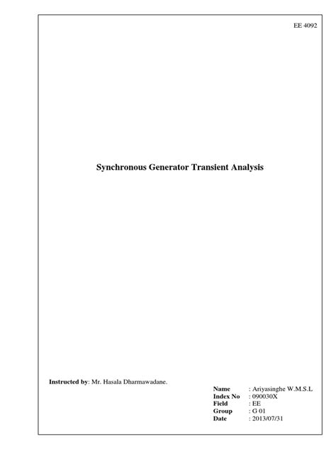 Synchronous Generator Transient Analysis Pdf Steady State