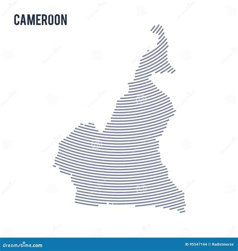 Vector Abstract Hatched Map Of Cameroon With Curve Lines Isolated On A White Background Stock